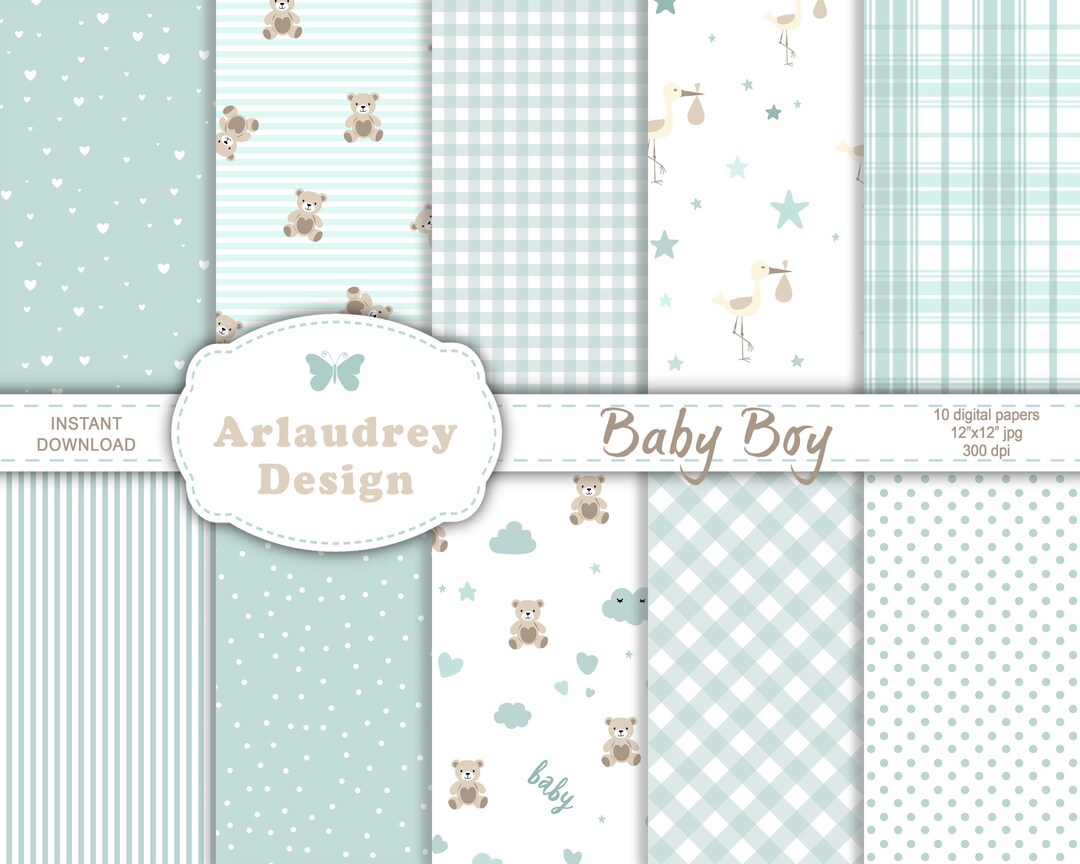 Blue Baby Digital Papers, Cute Baby Seamless Pattern Set, Blue Baby ...