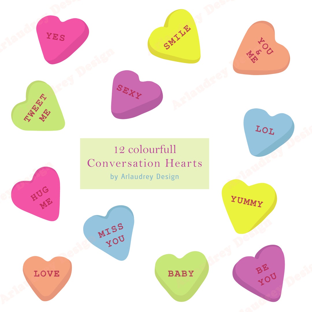 Conversation Heart Clipart, Candy Heart Clipart, Valentines Candy Heart ...