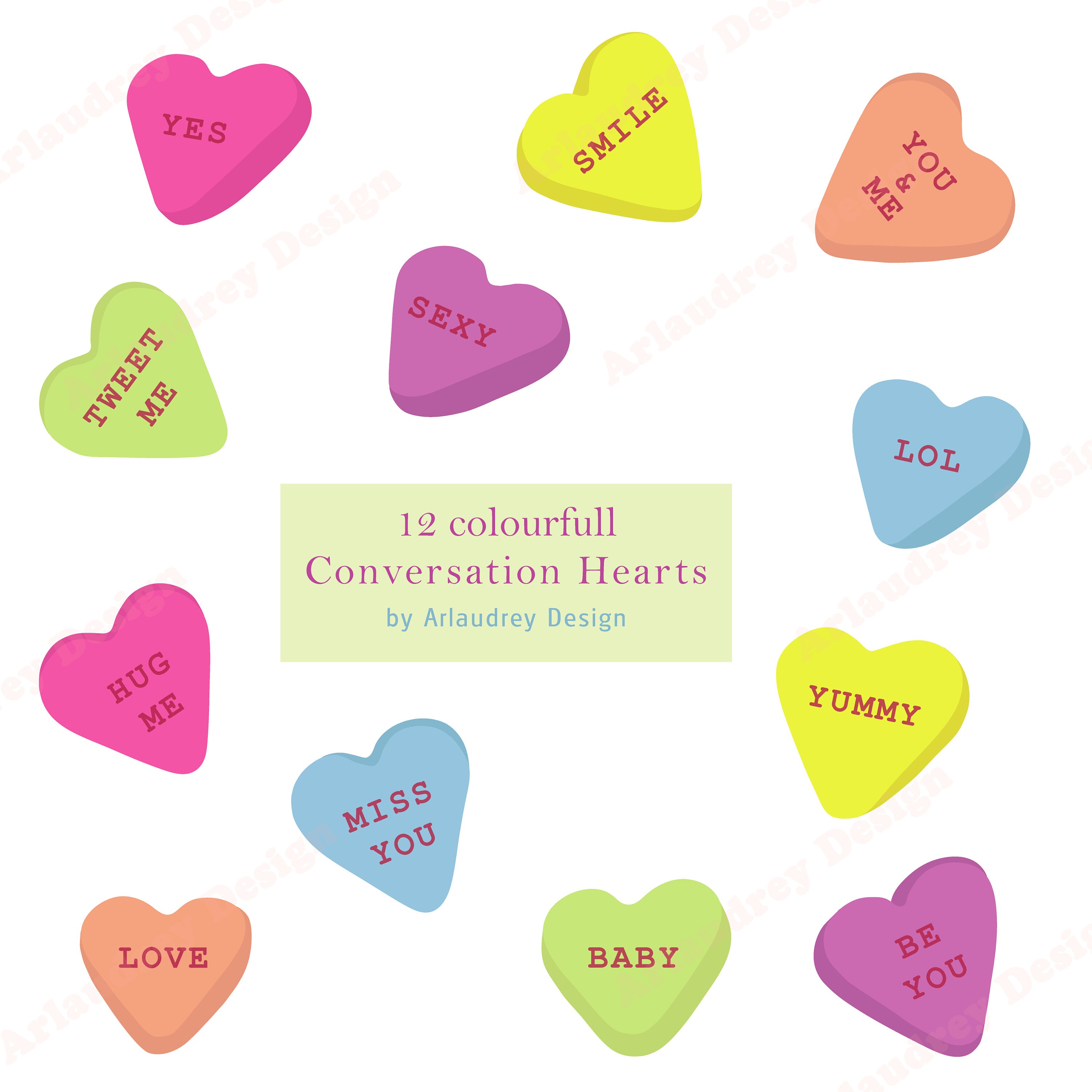 Conversation Heart Clipart, Candy Heart Clipart, Valentines Candy Heart ...