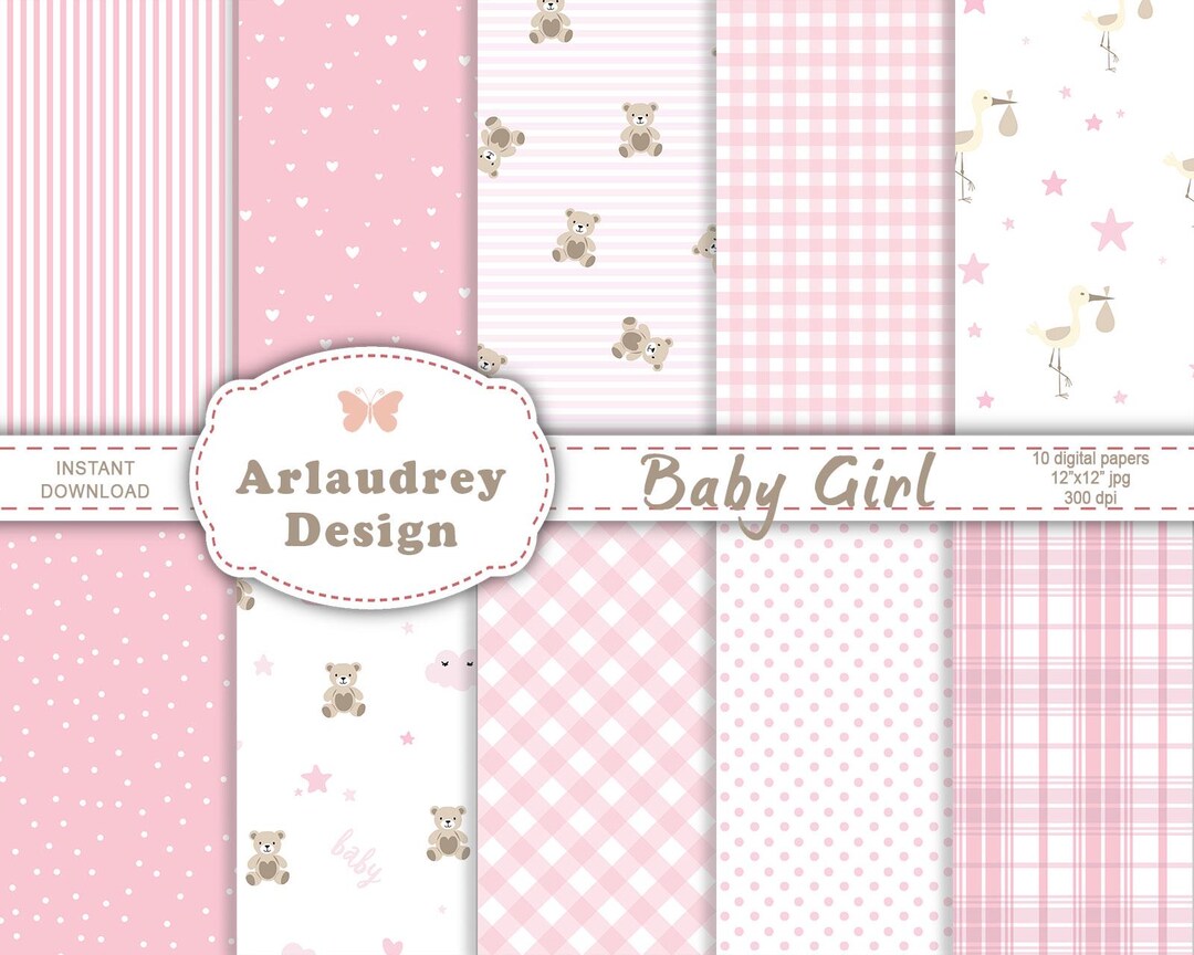 Pink Baby Digital Papers, Cute Baby Seamless Pattern Set, Pink Baby ...