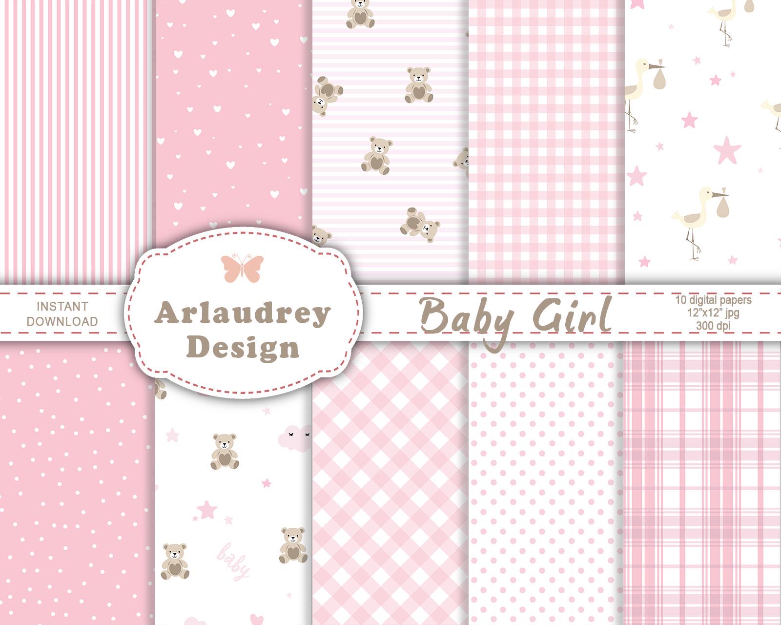 Pink Baby Digital Papers, Cute Baby Seamless Pattern Set, Pink Baby ...