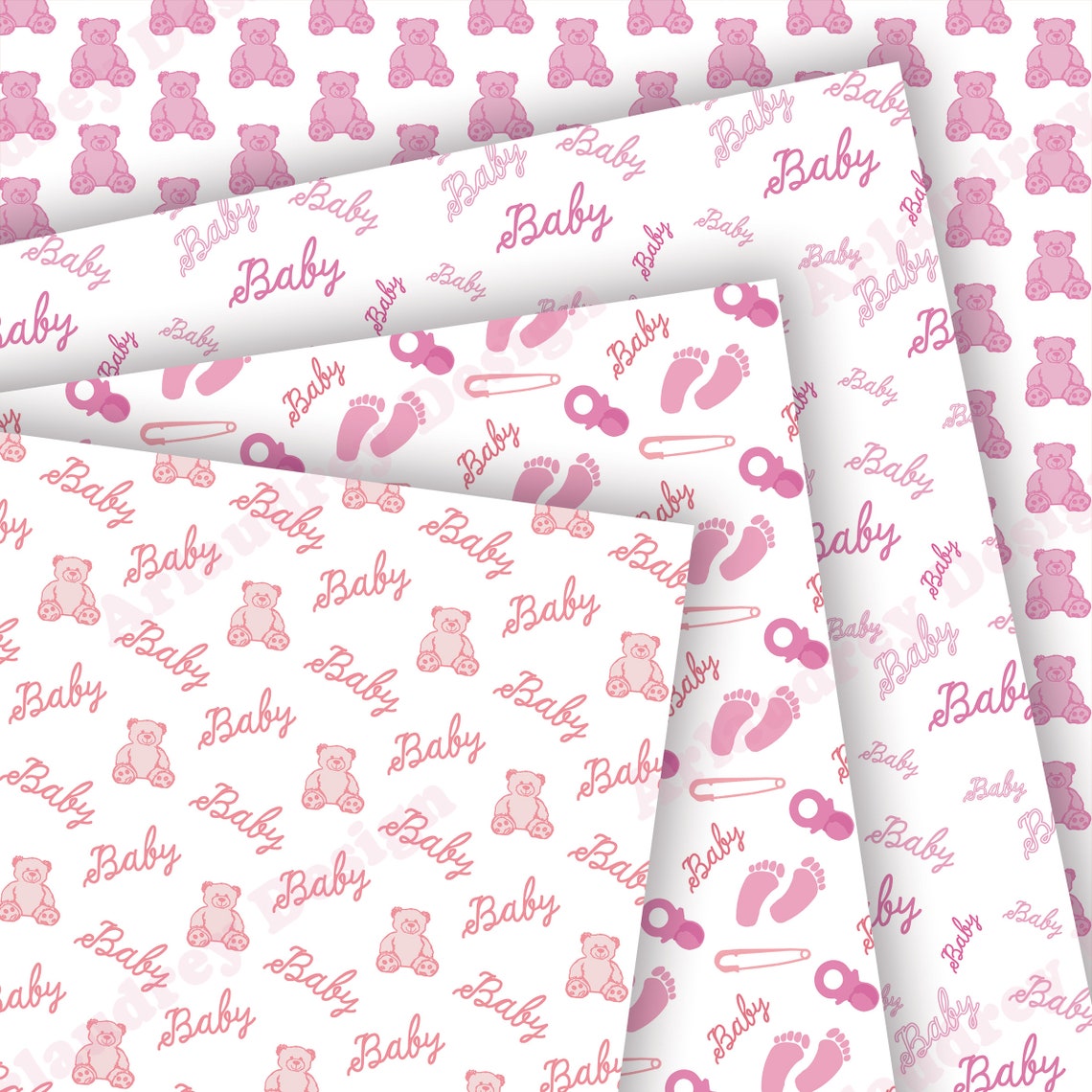 Baby Digital Paper, New Baby Girl Printable Paper, Baby Shower, Girly ...
