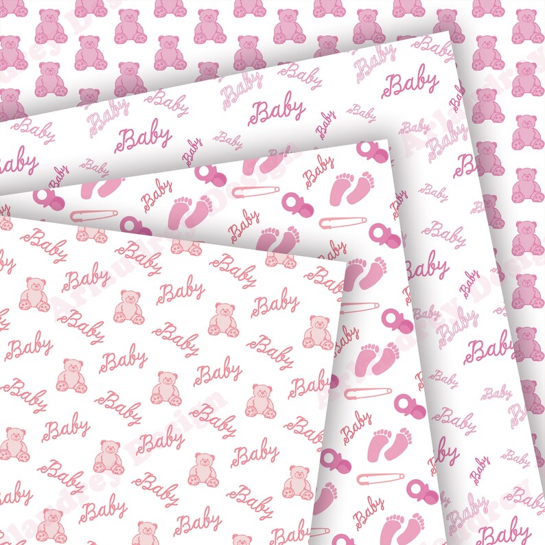 Baby Digital Paper, New Baby Girl Printable Paper, Baby Shower, Girly ...