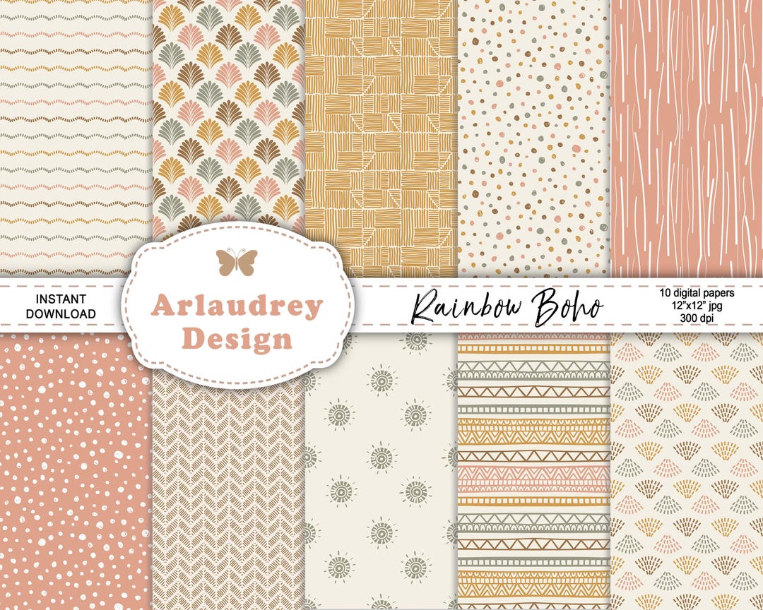 Boho Digital Paper, Boho Seamless Pattern, Backgrounds, Scrapbook Paper ...