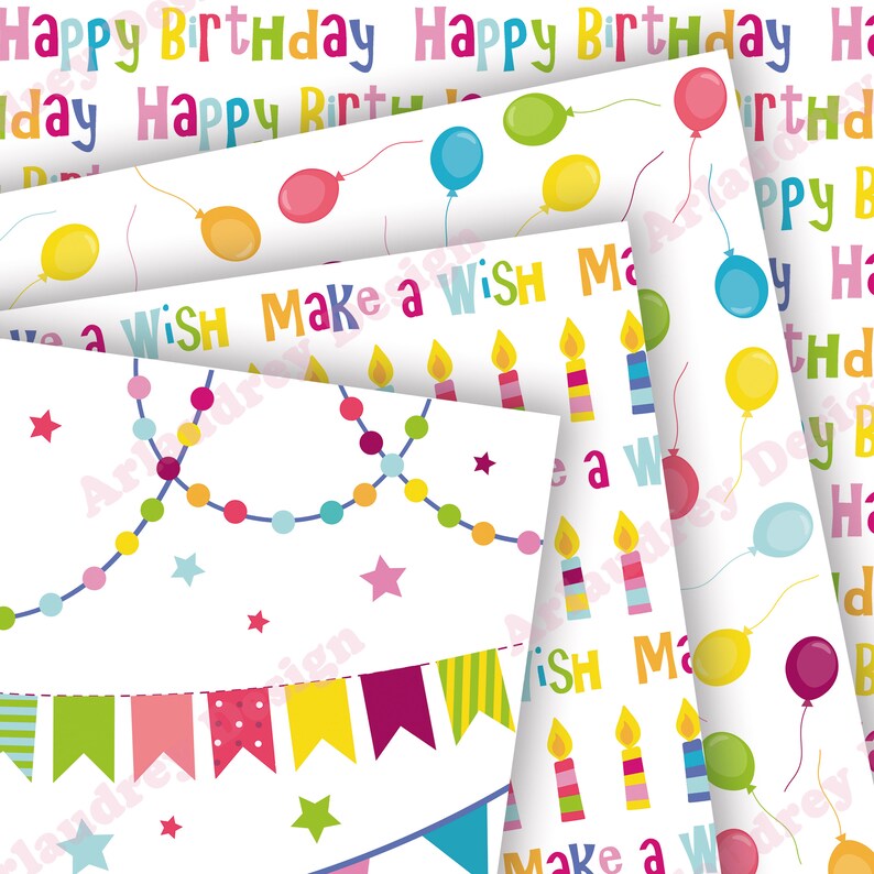 Happy Birthday Digital Paper, Birthday Patterns, Birthday Party Digital ...