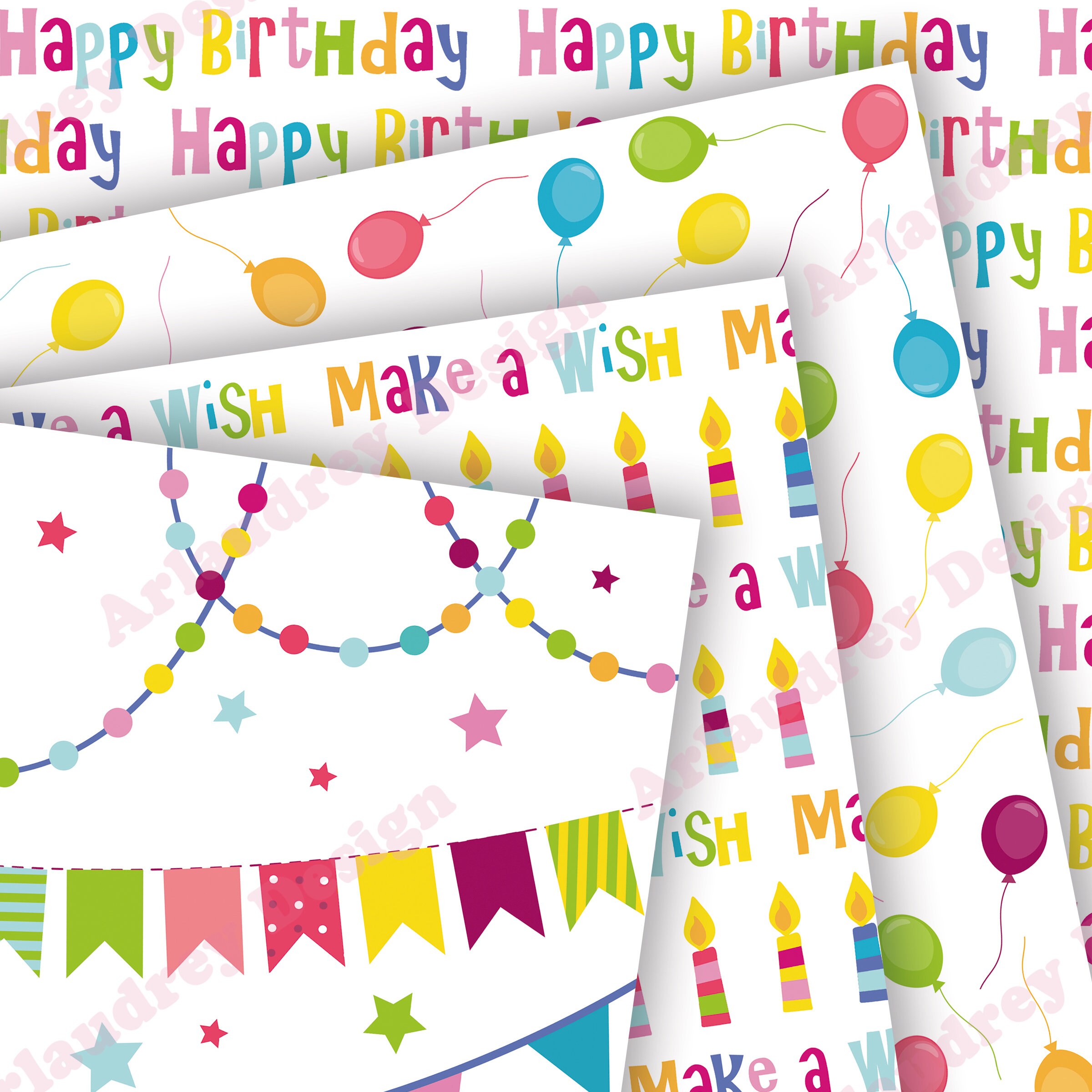 Happy Birthday Digital Paper, Birthday Patterns, Birthday Party Digital ...