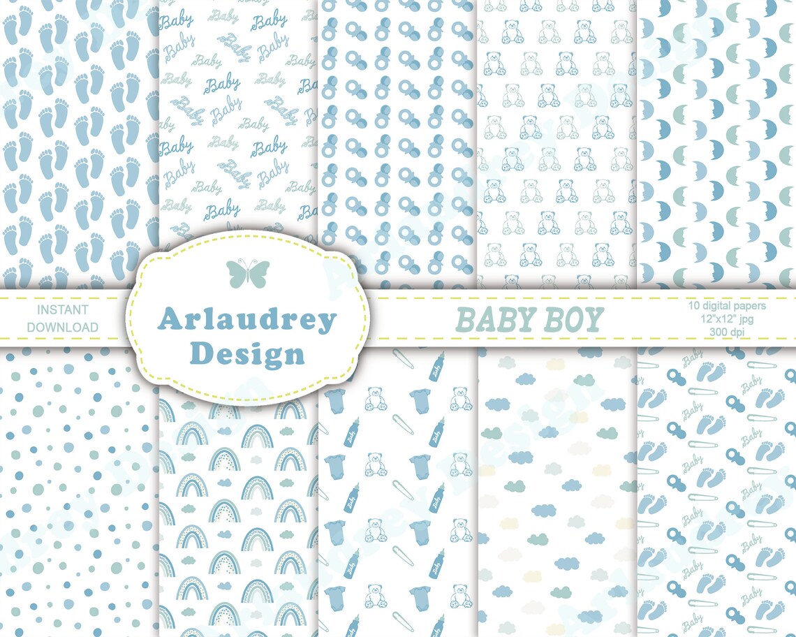 Baby Digital Paper, Baby Boy Printable Papers, New Baby Printable ...