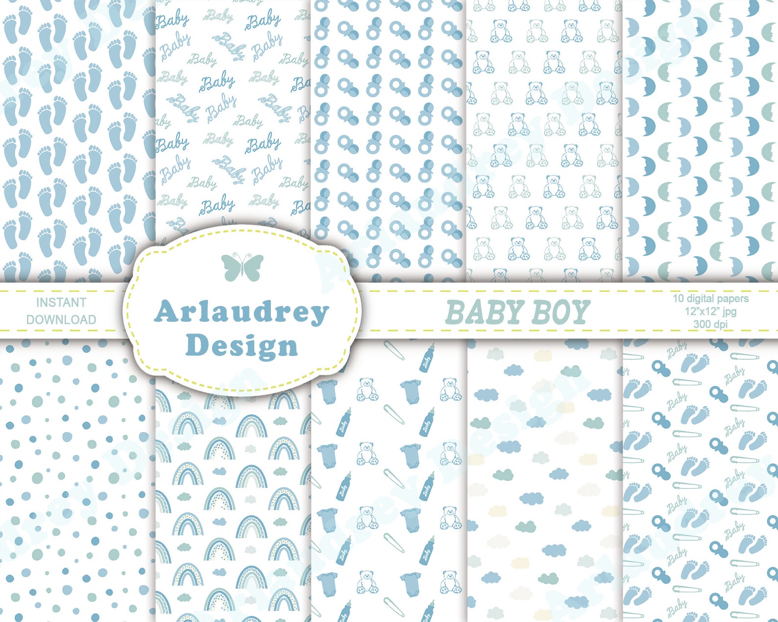 Baby Digital Paper, Baby Boy Printable Papers, New Baby Printable ...