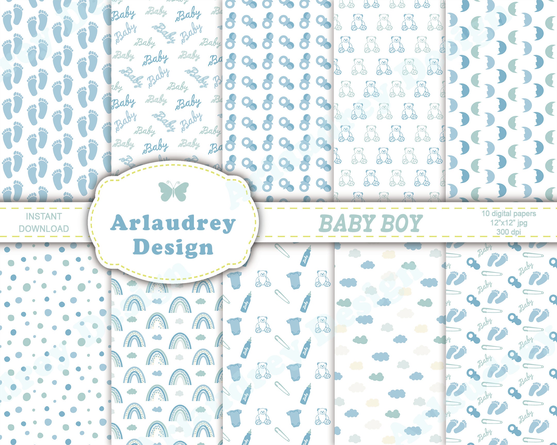 Baby Digital Paper, Baby Boy Printable Papers, New Baby Printable ...