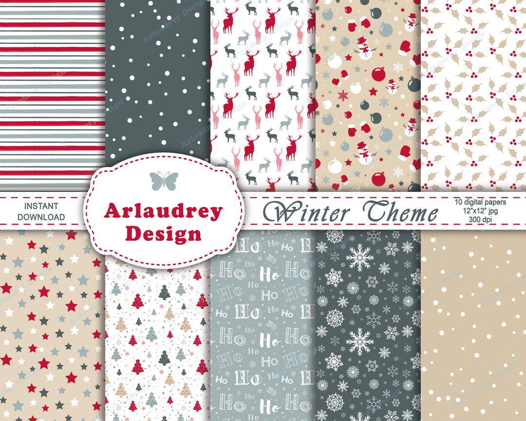 Winter Digital Papers, 10 Christmas Digital Papers, Winter Backgrounds ...
