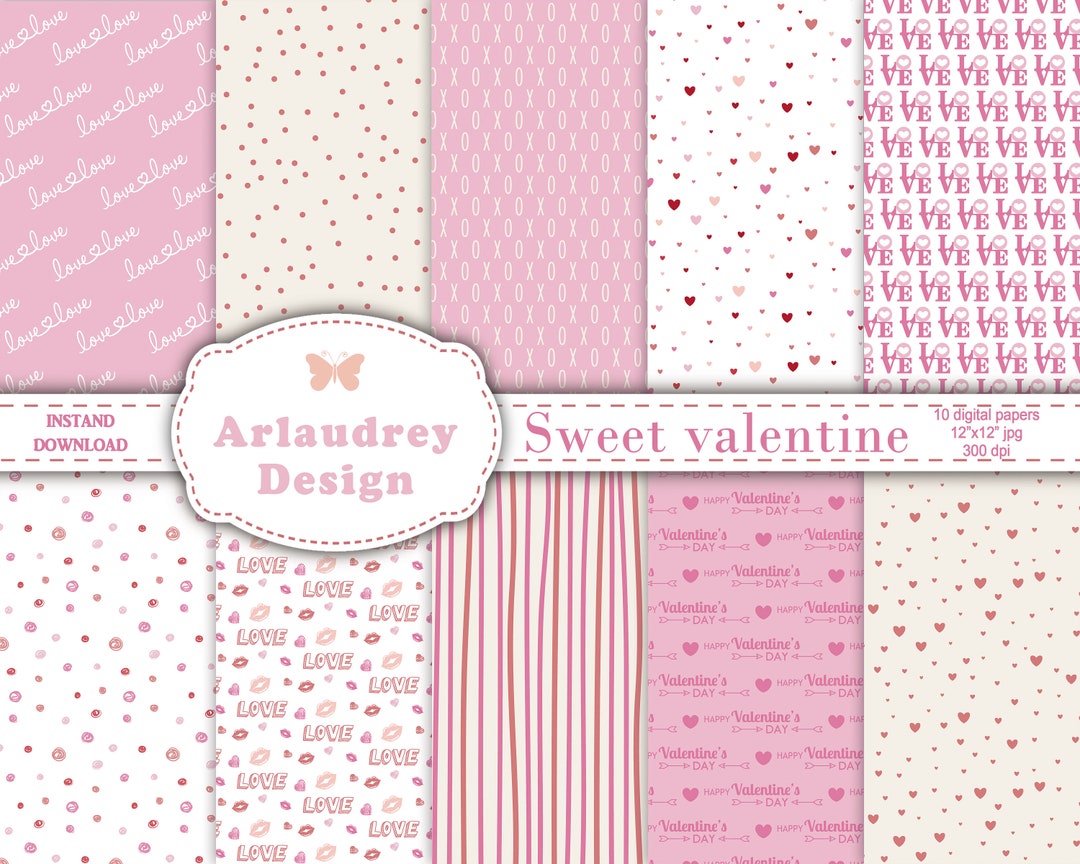 10 Pink Valentine Patterns, Valentine's Papers, Heart and Love ...
