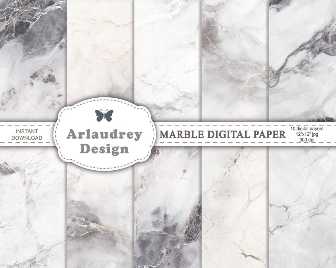 Marble Digital Paper, Realistic White Marble Texture, Marble Papers ...