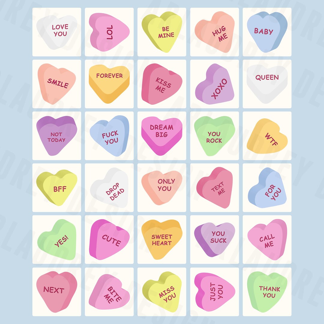 30 Candy Heart Clip Art, Conversation Hearts Clip Art, Candy Hearts ...