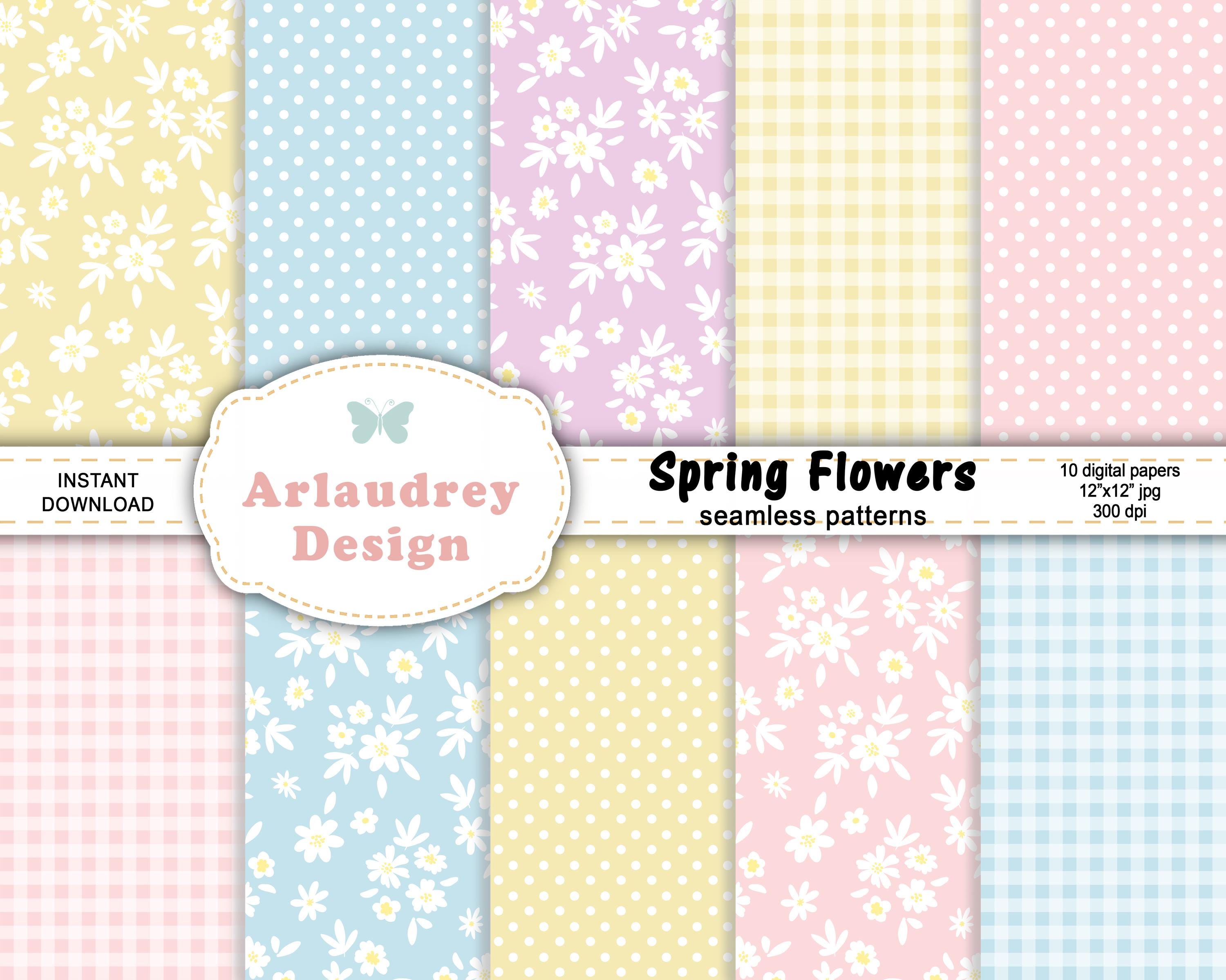 Pastel Spring Seamless Digital Papers, Spring Floral Pattern Pastel ...