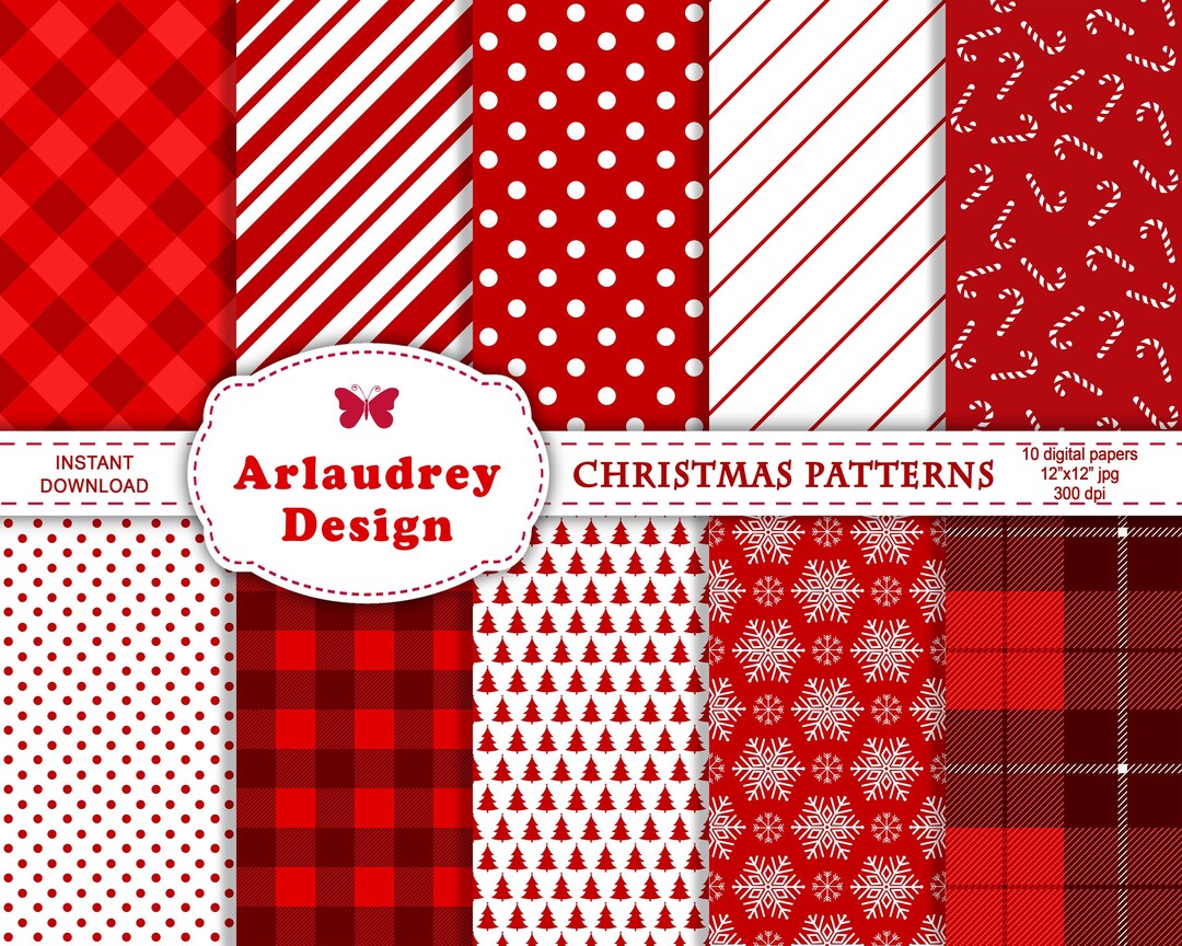 Christmas Digital Paper Pack Instant Download Red Seamless Christmas ...