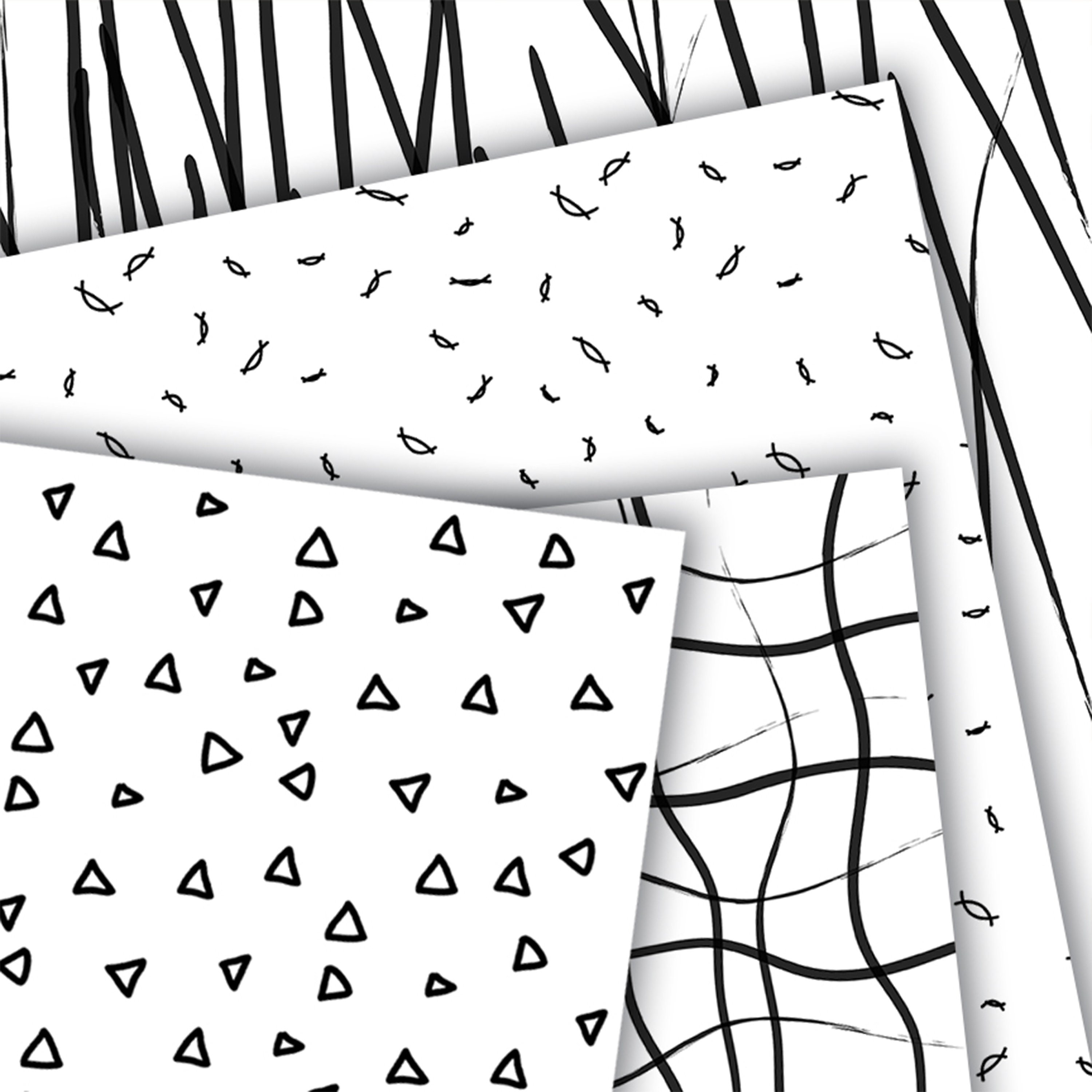 Black and White Digital Paper, Black and White Doodle Background, Black ...