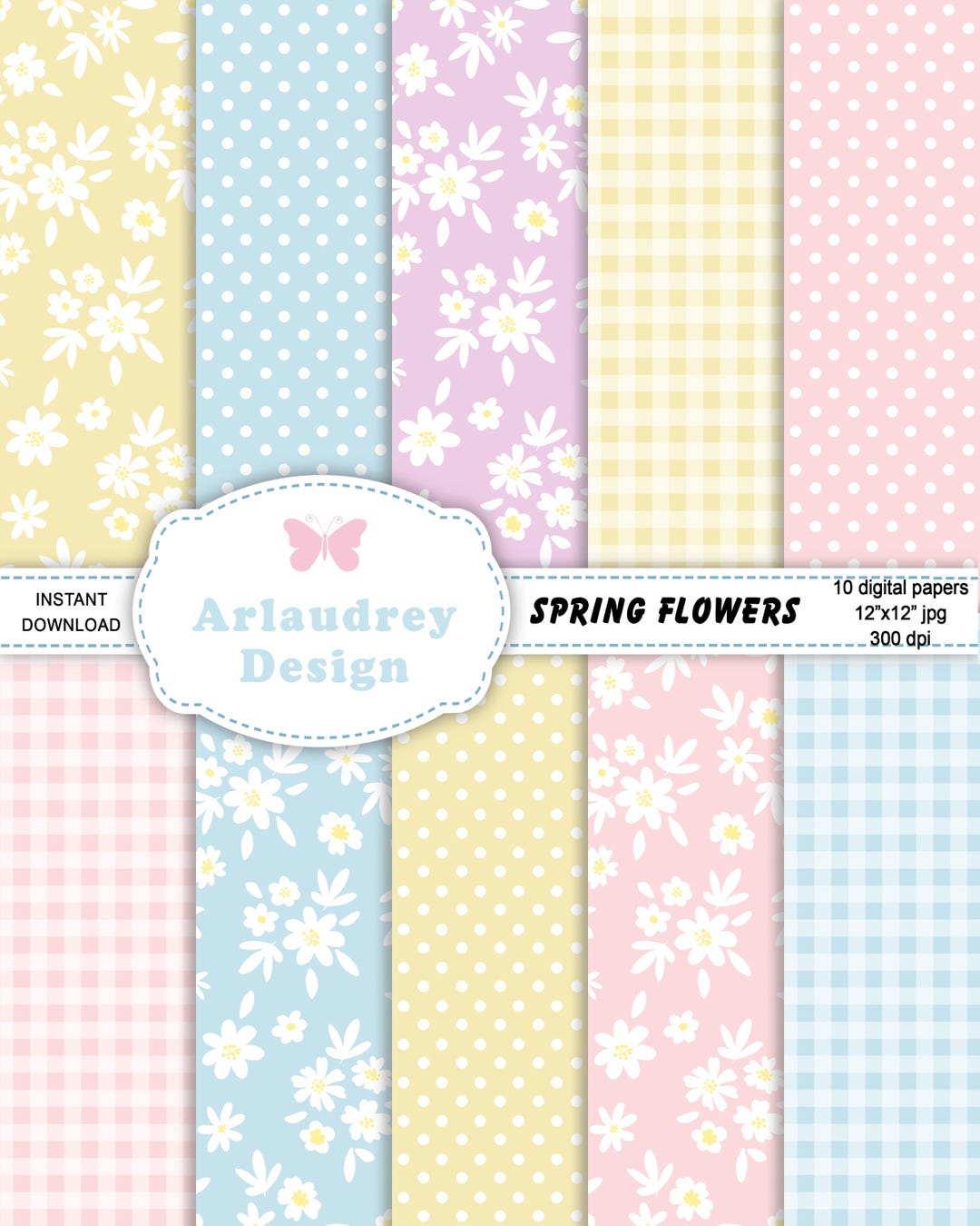 Pastel Spring Seamless Digital Papers, Spring Floral Pattern Pastel ...