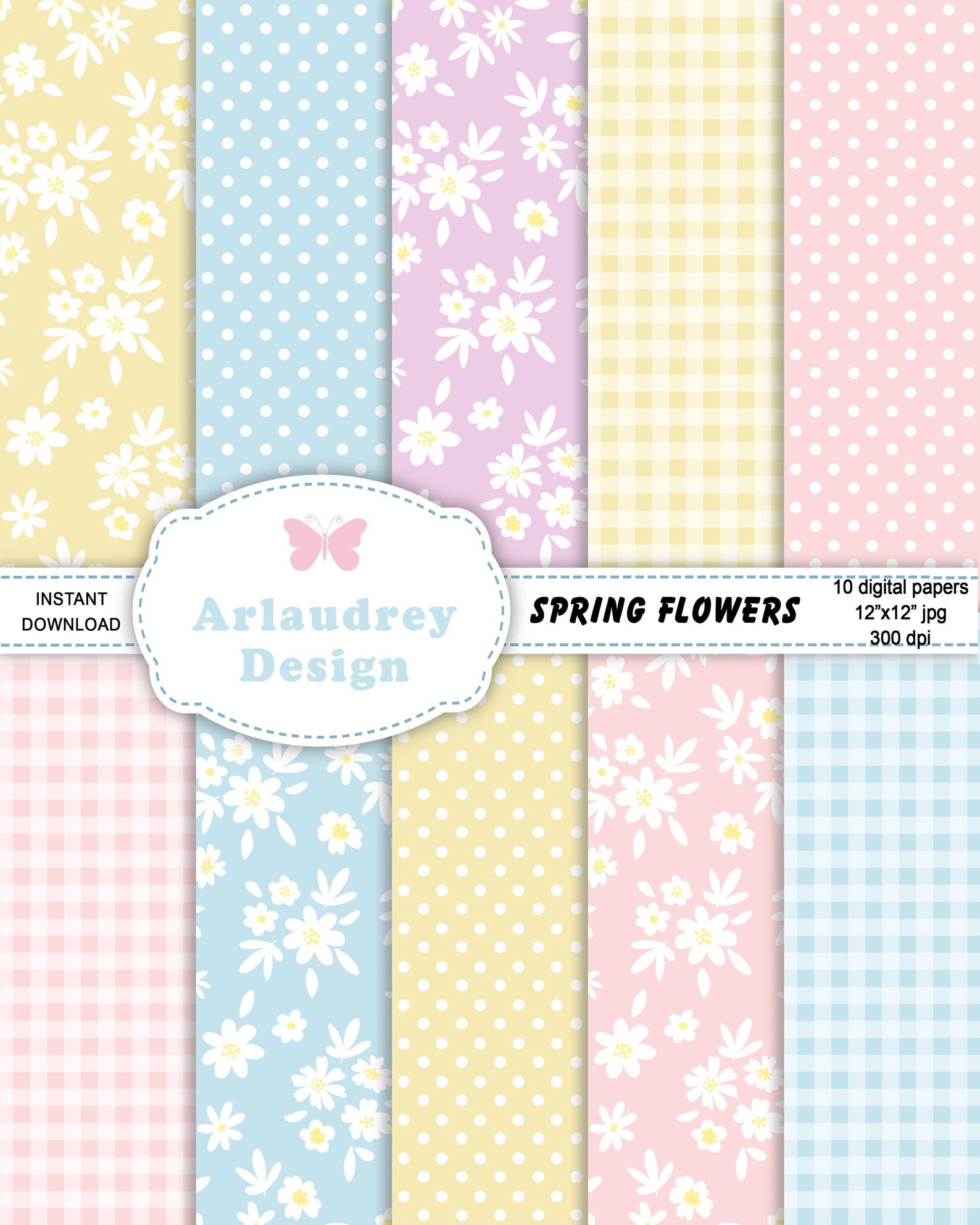 Pastel Spring Seamless Digital Papers, Spring Floral Pattern Pastel ...