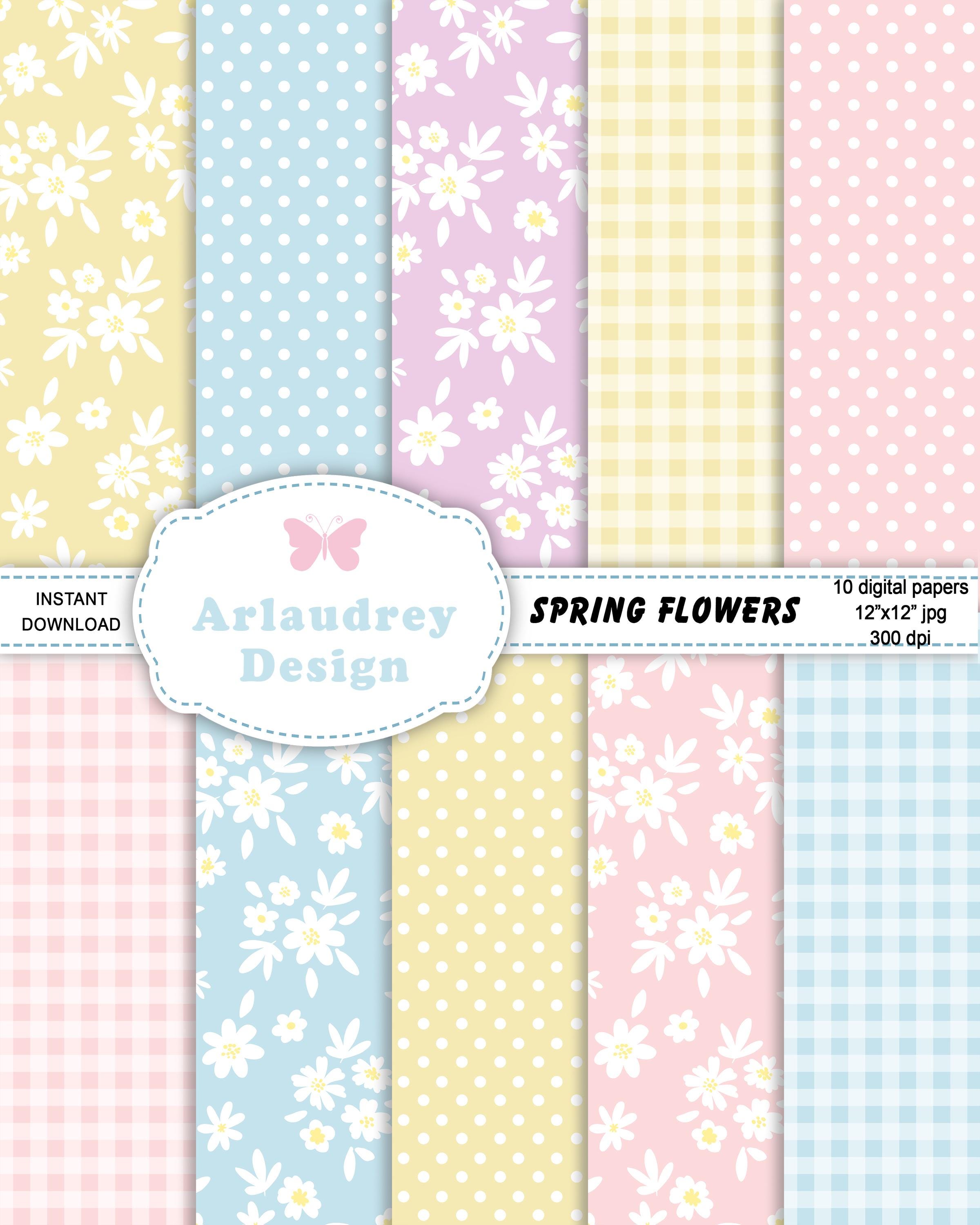 Pastel Spring Seamless Digital Papers, Spring Floral Pattern Pastel ...