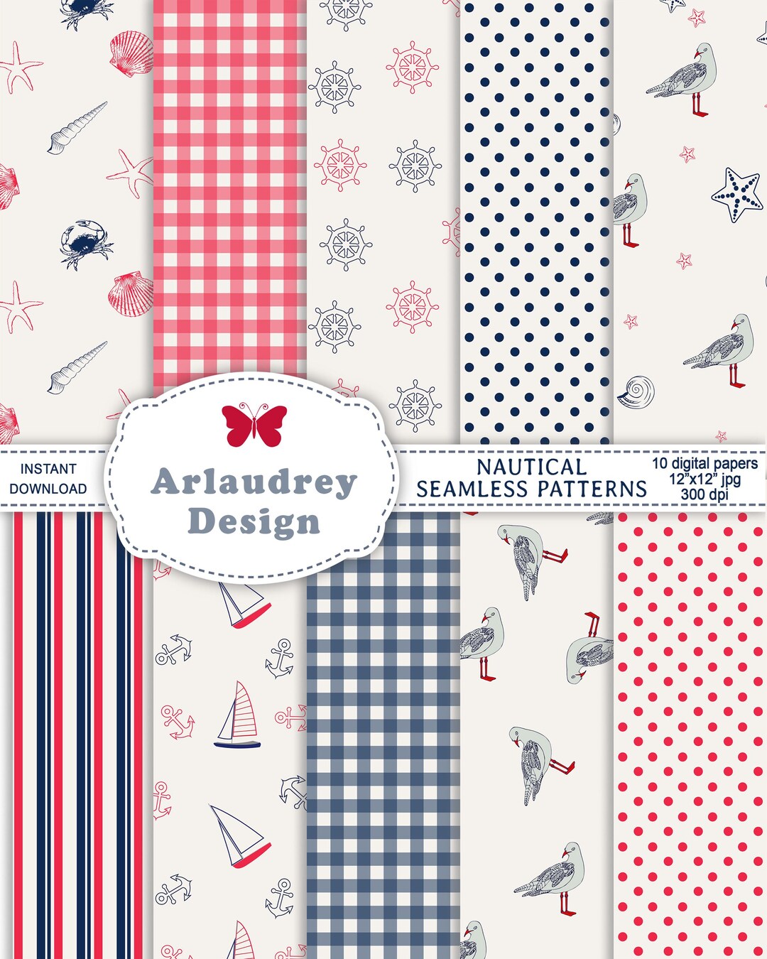 Ocean Digital Paper, Coastal Background, Beach Digital Paper, Seamless ...