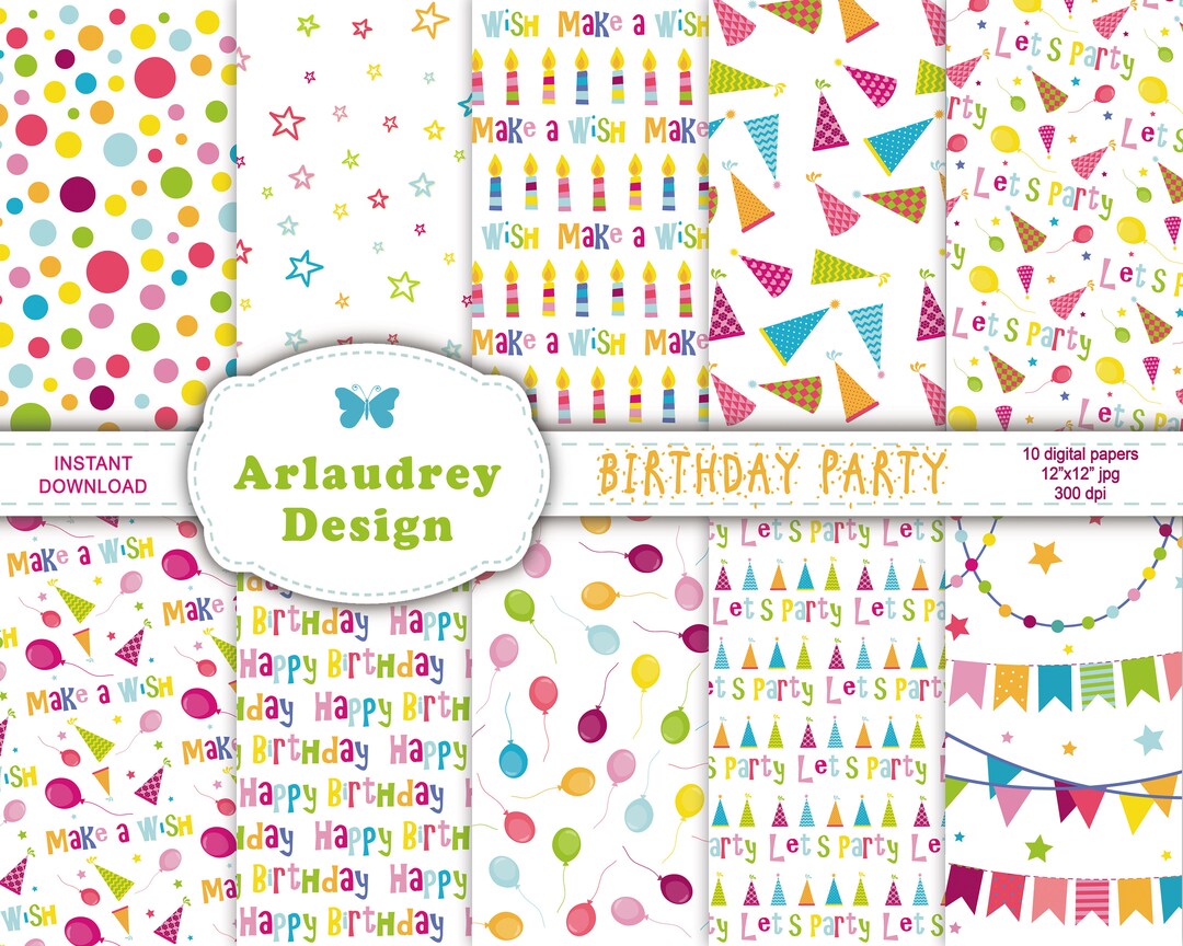 Happy Birthday Digital Paper, Birthday Patterns, Birthday Party Digital ...