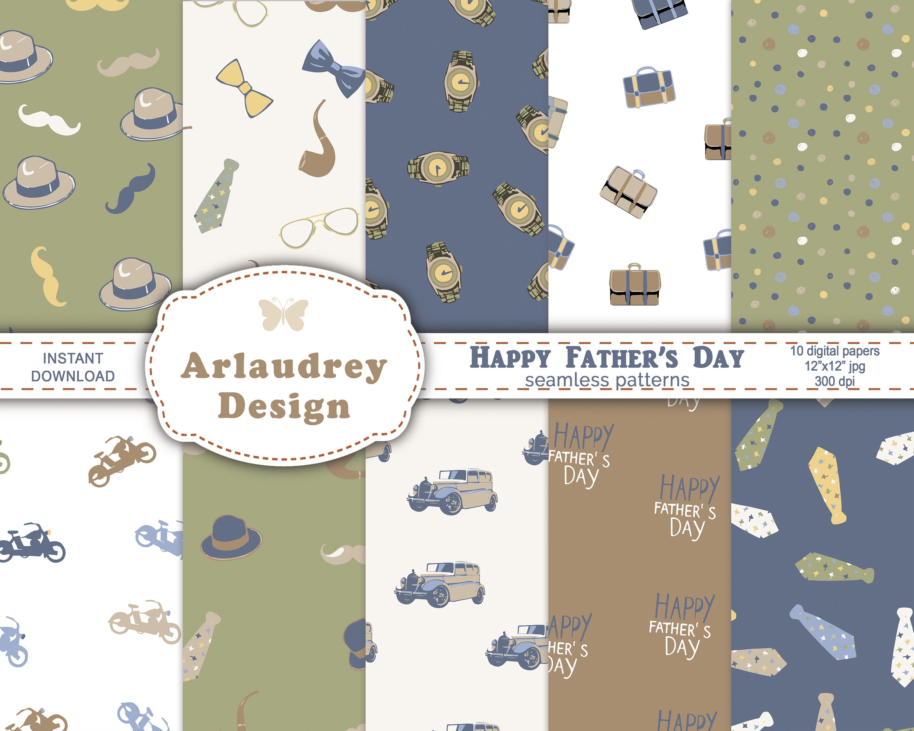 Happy Father's Day Seamless Digital Paper, Happy Father's Day Seamless ...