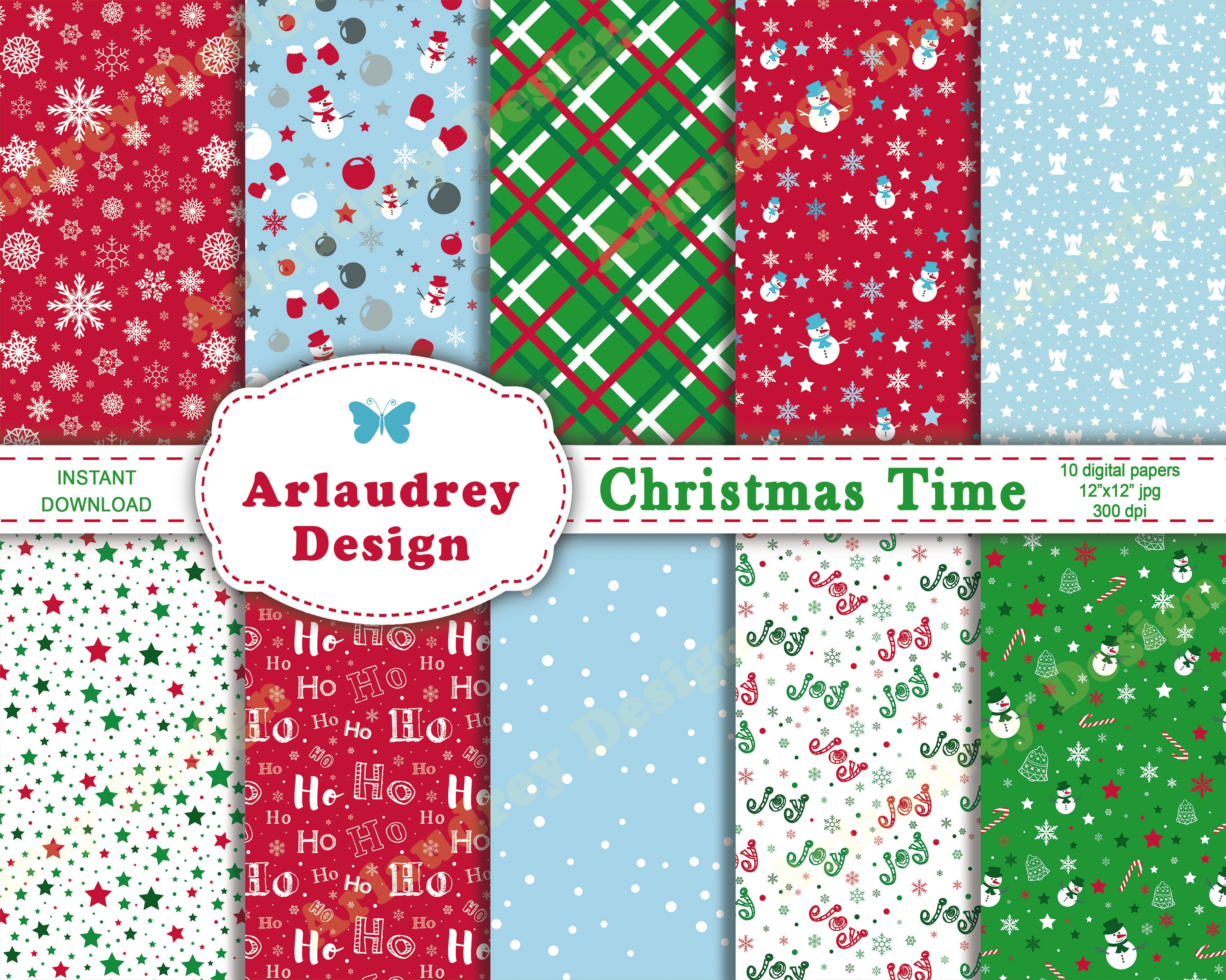 Christmas Digital Papers, Christmas Scrapbook Paper, Christmas ...