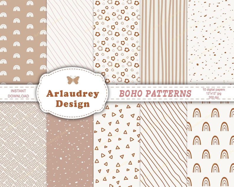 Boho Pattern Doodle Digital Paper Abstract Brown Boho File, Boho ...