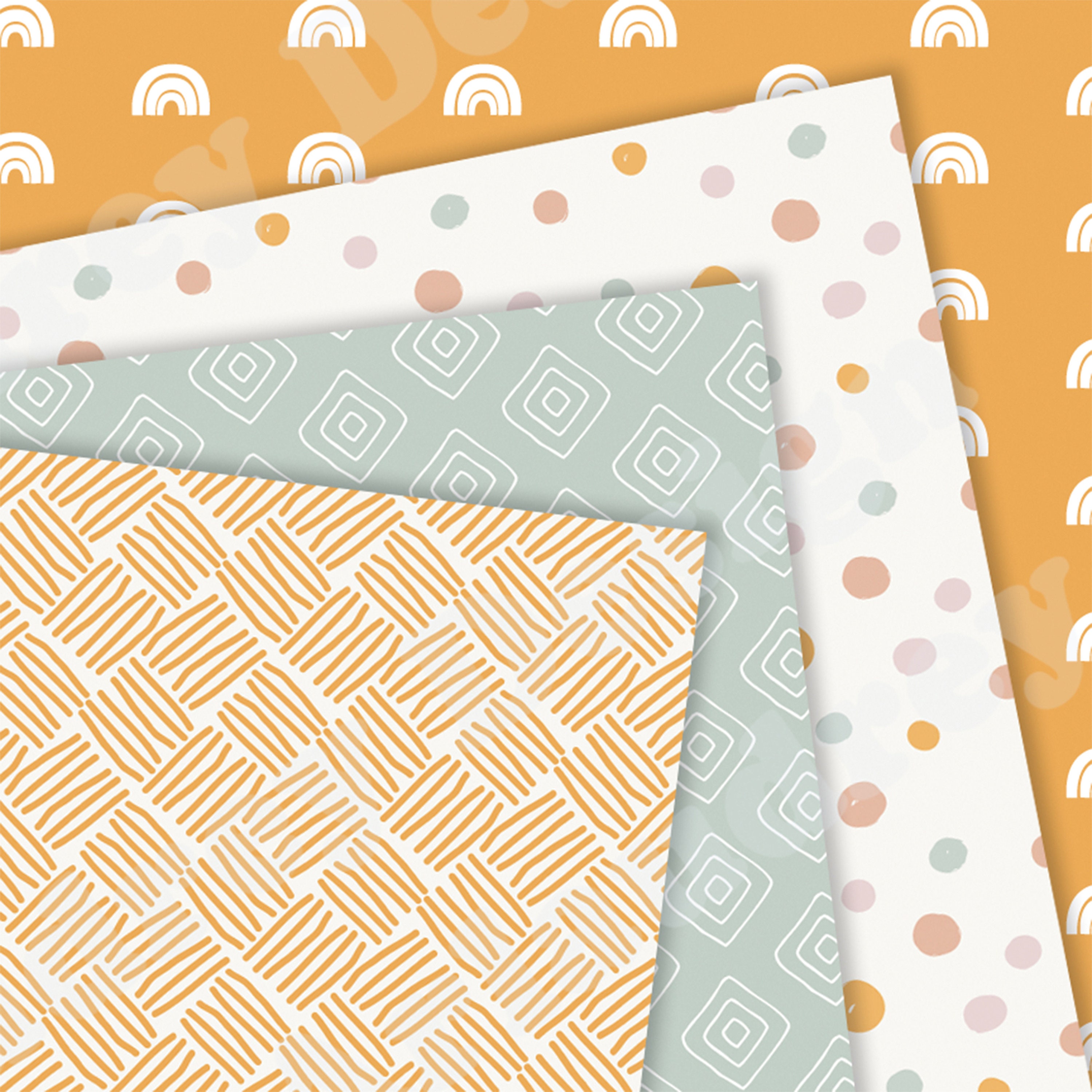 Boho Digital Paper, Boho Design Printable Papers, Boho Rainbow Digital ...