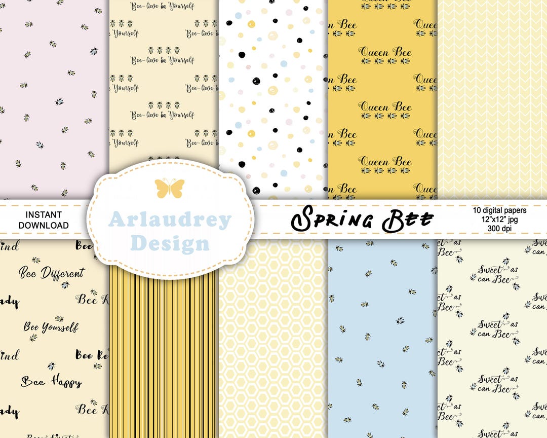 Bee Digital Paper, Yellow Honeycomb Scrapbook Paper, Honeycomb Seamless ...