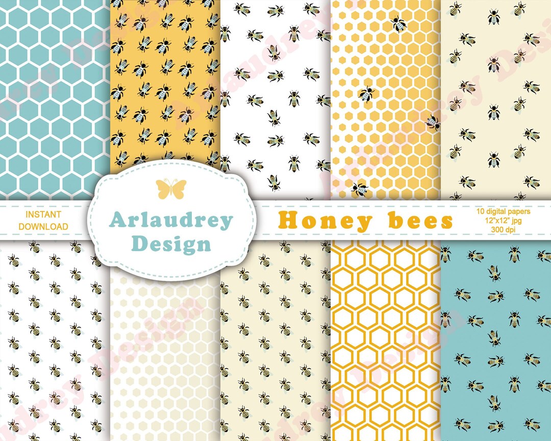 Honey Bee Patterns, Honey Bee Digital Papers, Summer Digital Papers ...