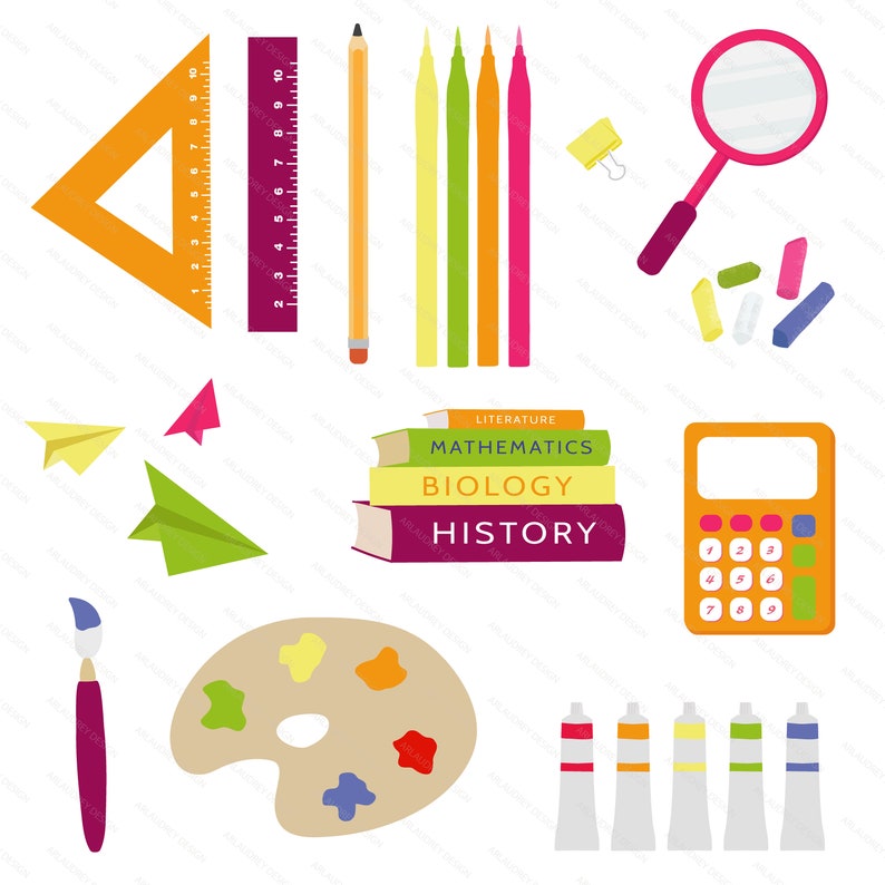 School Clipart Set, School Supplies Clipart Set, PNG File, Crayons ...