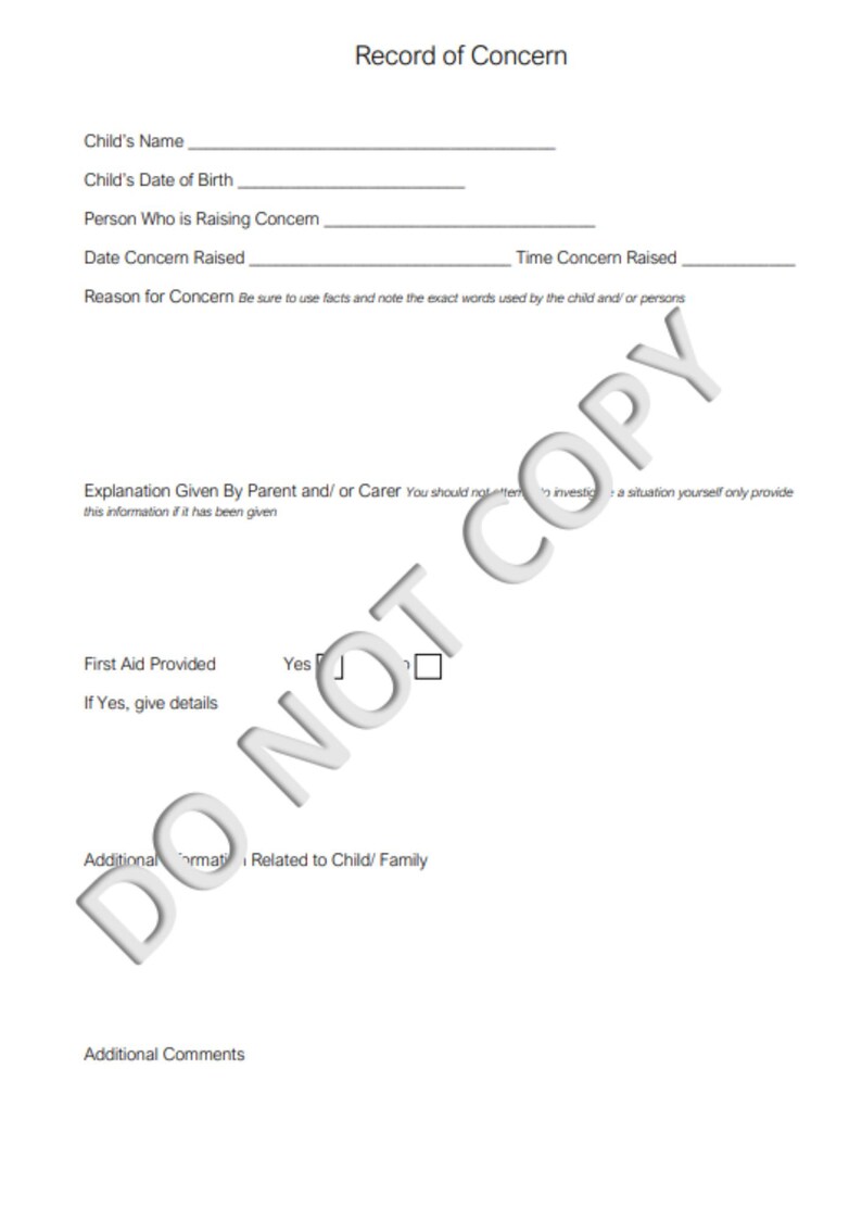 Record of Concern, Printable, Form, Daycare, Editable, Childcare ...