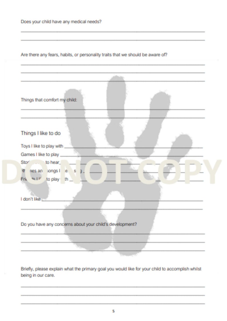 Child Profile, Printable, Form, Daycare, Editable, Childcare Providers ...