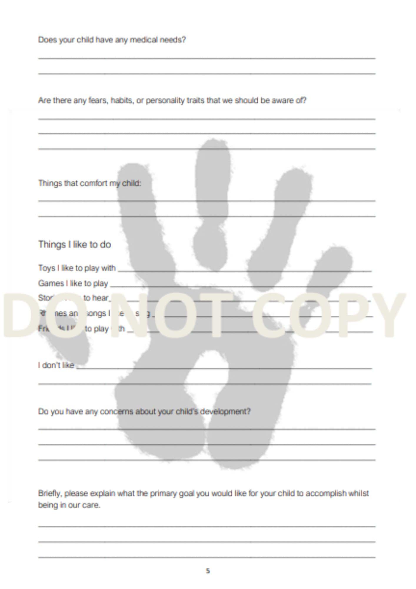 Child Profile, Printable, Form, Daycare, Editable, Childcare Providers ...