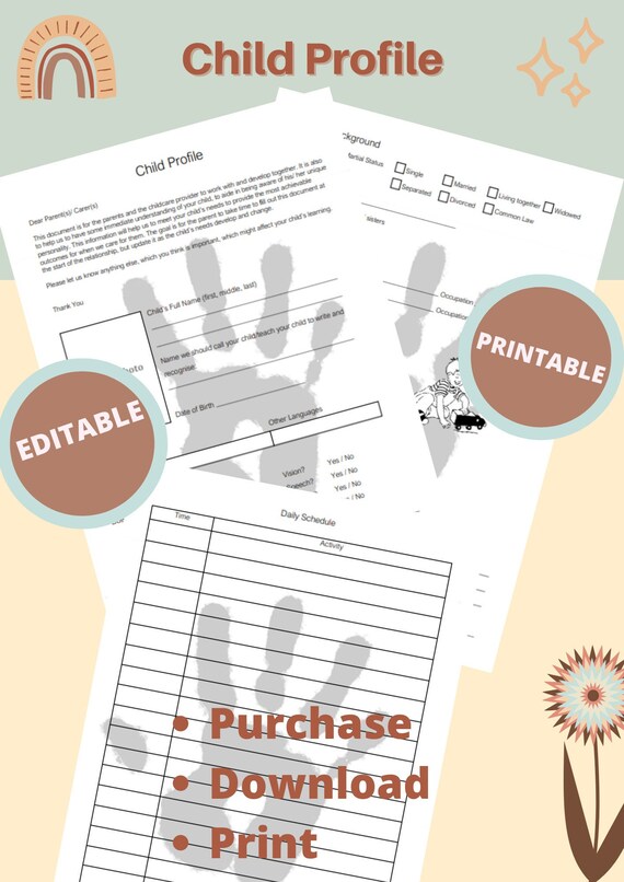 Child Profile Printable Form Daycare Editable Childcare - Etsy