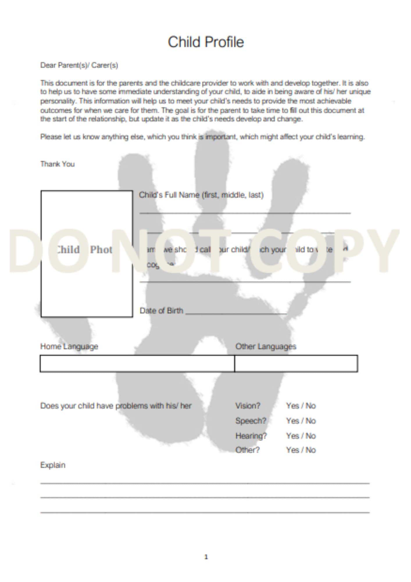 Child Profile, Printable, Form, Daycare, Editable, Childcare Providers ...