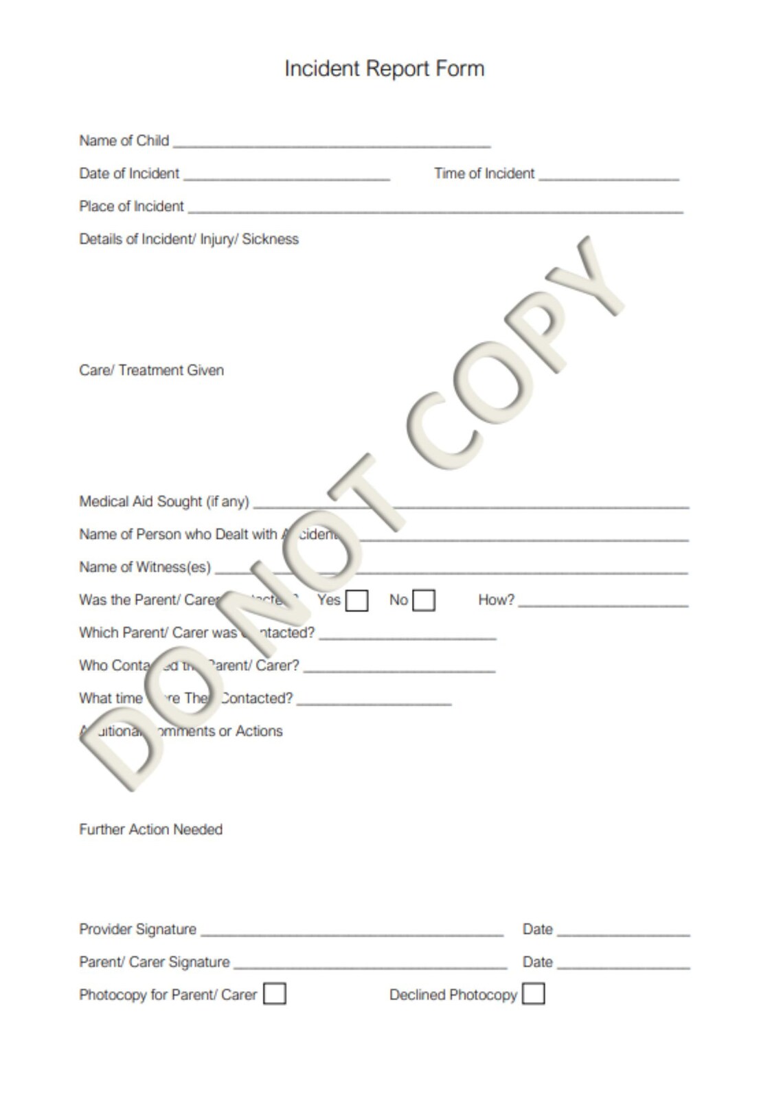 Incident Report Form, Printable, Form, Daycare, Editable, Childcare ...