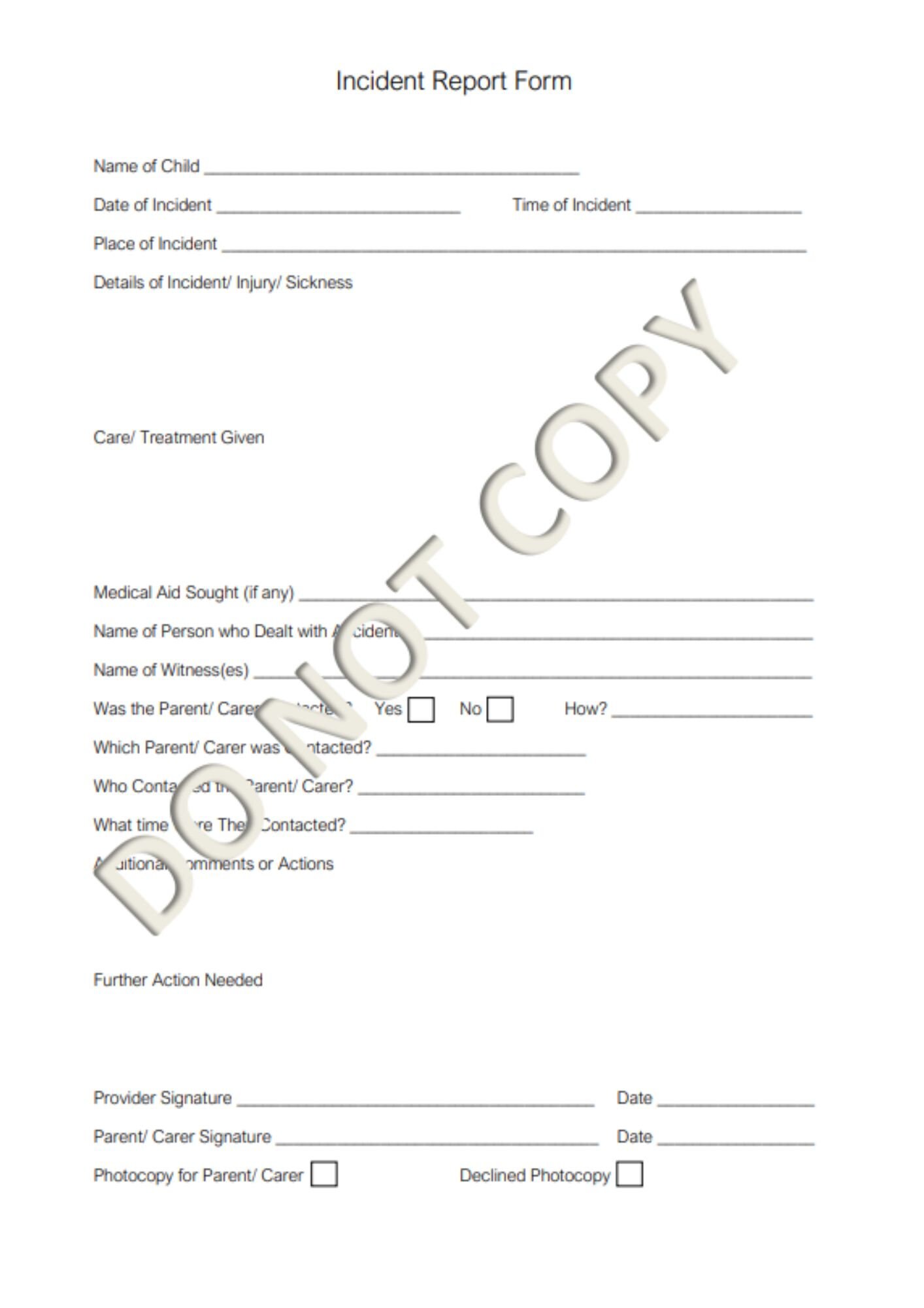 Incident Report Form, Printable, Form, Daycare, Editable, Childcare ...