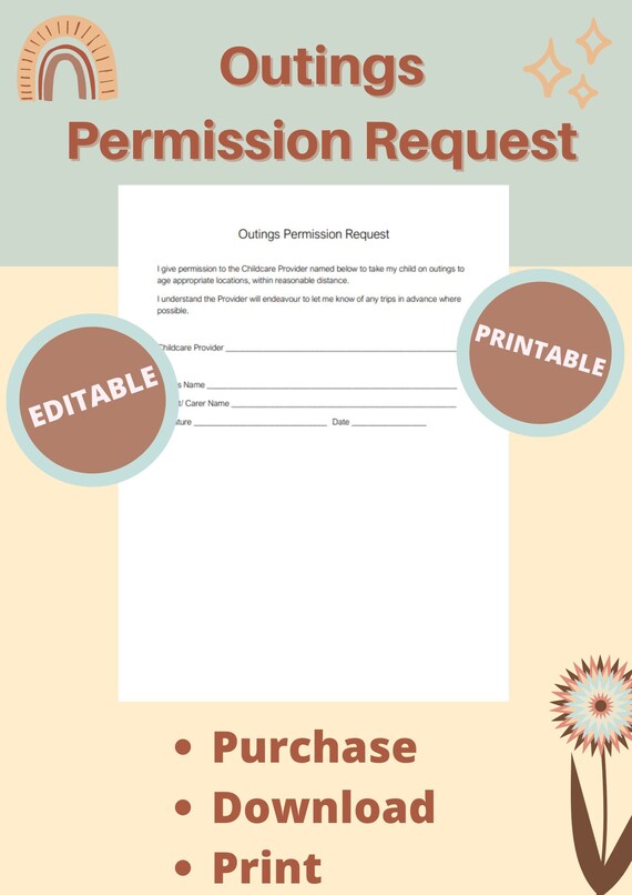 Outings Permission Request Printable Form Daycare - Etsy