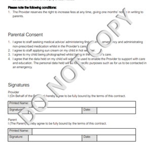 Contract of Agreement, Printable, Form, Daycare, Editable, Childcare ...