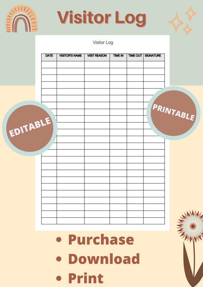 Visitor Log, Printable, Form, Daycare, Editable, Childcare Providers ...