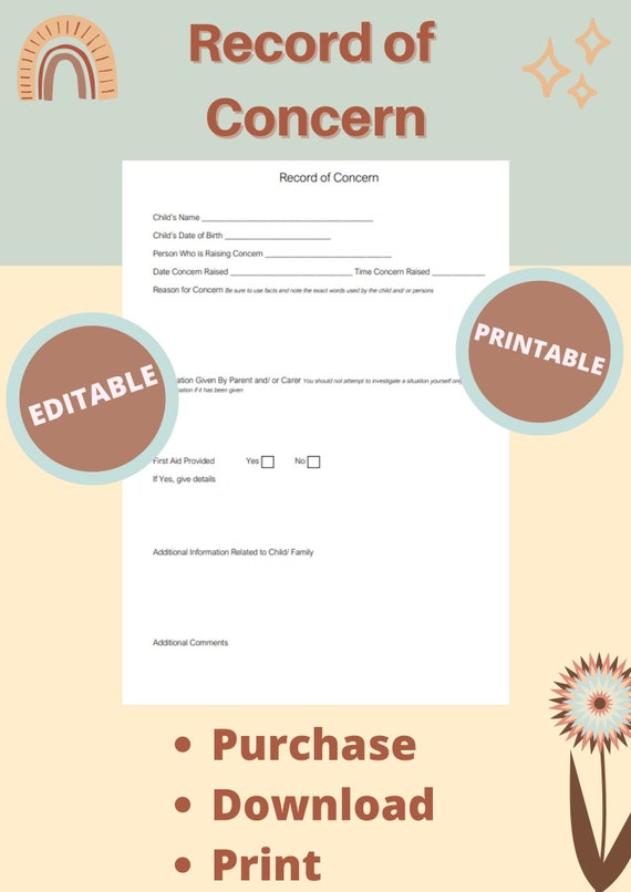 Record of Concern Printable Form Daycare Editable - Etsy