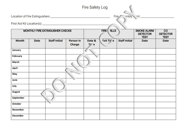 Fire Safety Log, Printable, Form, Daycare, Editable, Childcare ...