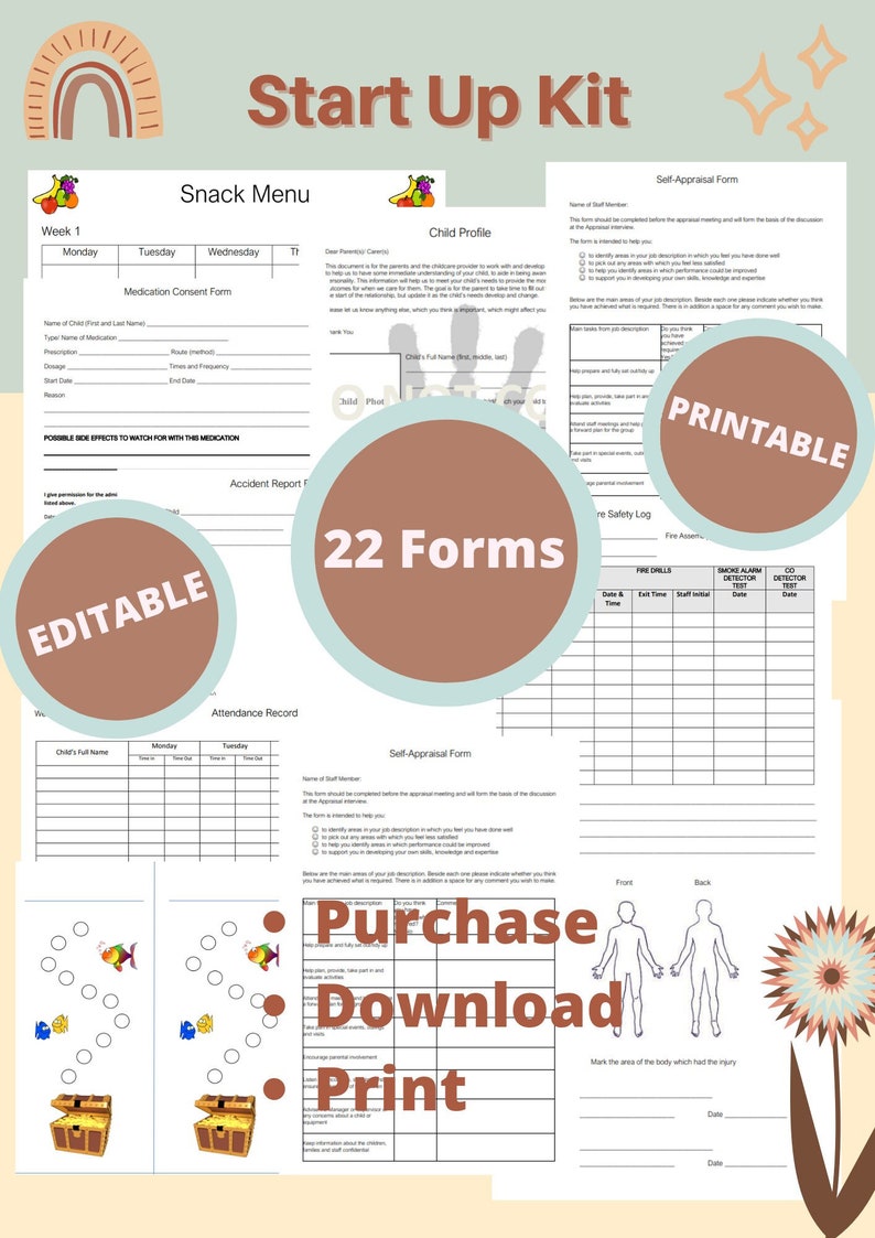 Start up Kit, Printable, Form, Daycare, Editable, Childcare Providers ...