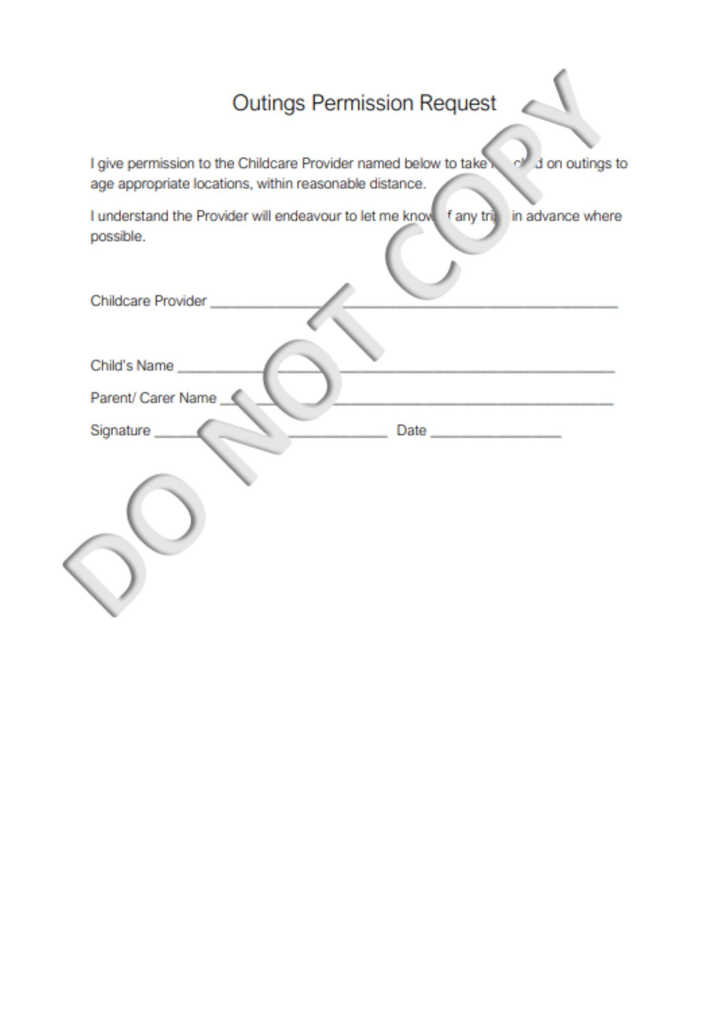 Outings, Medication, Observation and Photograph Permission Request ...