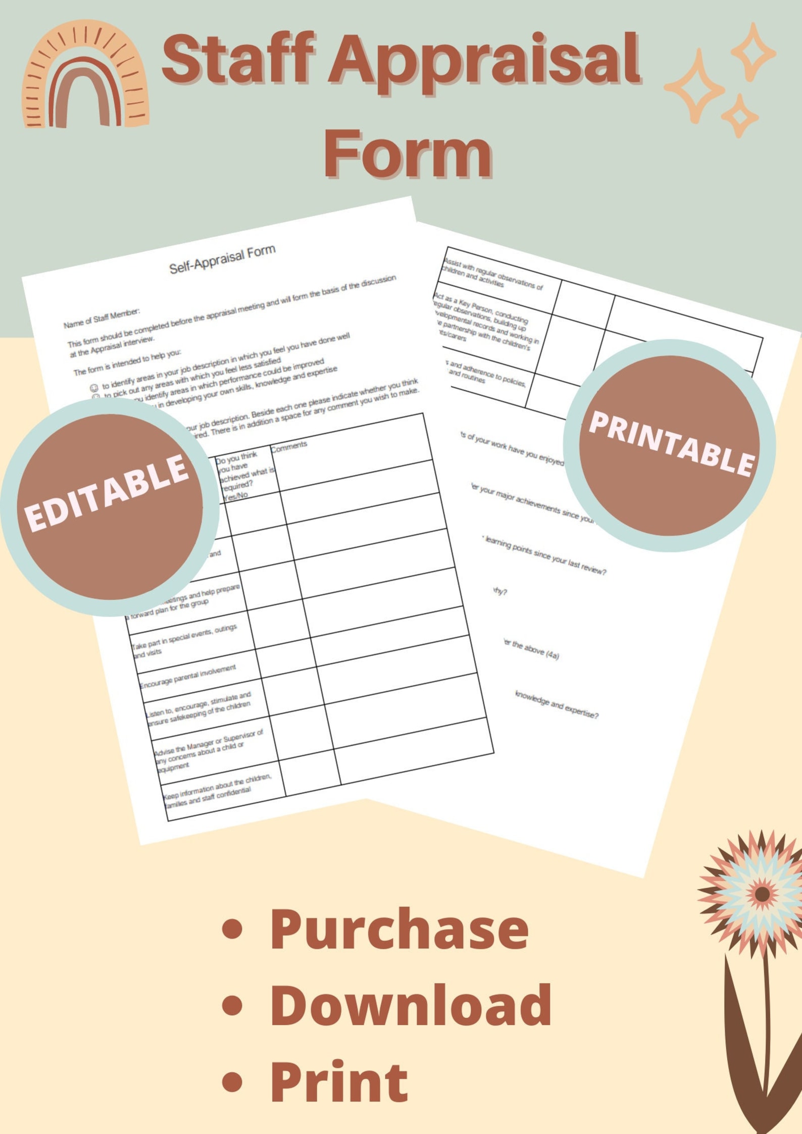 Staff Appraisal Form, Printable, Form, Daycare, Editable, Childcare ...