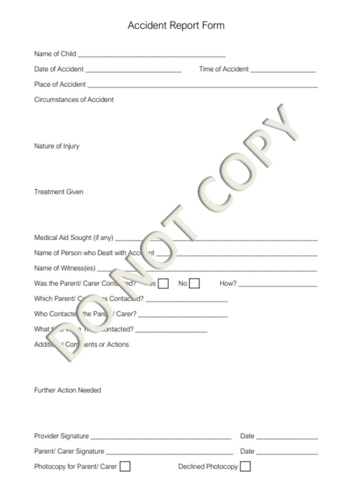 Accident Report Form, Printable, Form, Daycare, Editable, Childcare ...