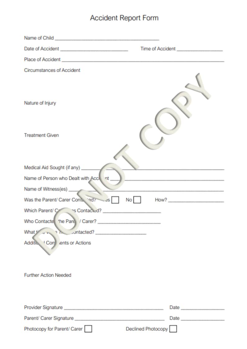 Accident Report Form, Printable, Form, Daycare, Editable, Childcare ...