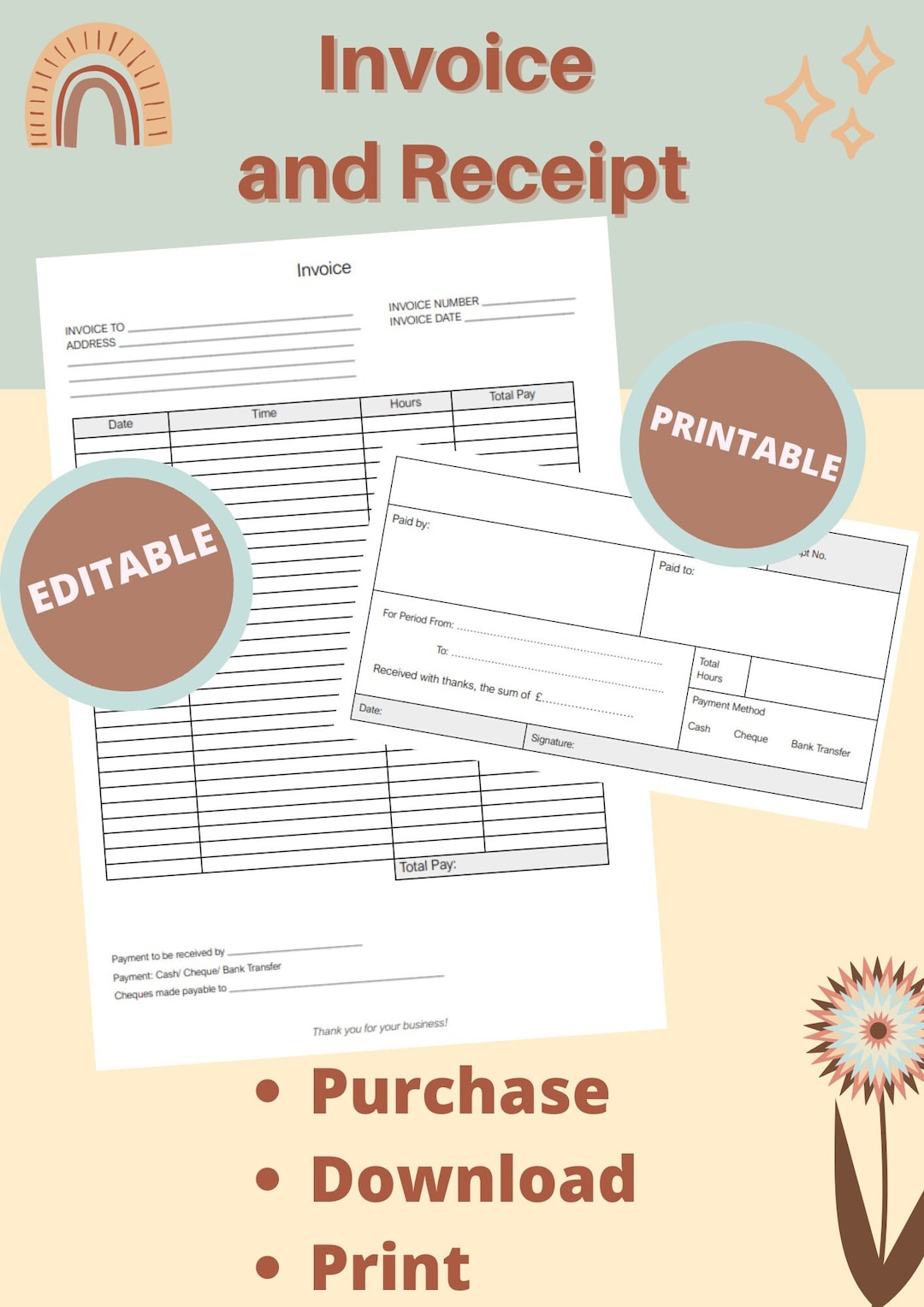Invoice and Receipt, Printable, Form, Daycare, Editable, Childcare ...